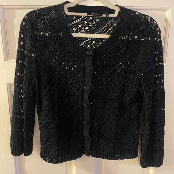 Theory | Sweaters | Theory Tamvi Tissage Black Crochet Cardigan | Poshmark